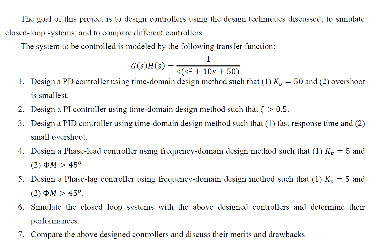 Solved The goal of this project is to design controllers | Chegg.com