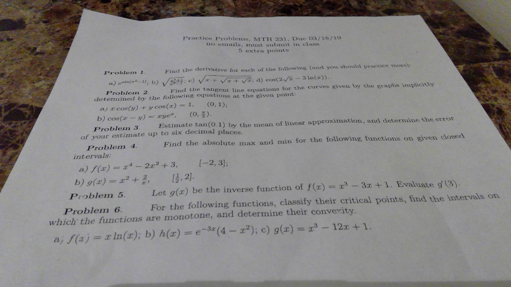 Solved Practice Problems, MTH 231, Due 03/18/19 no emails, | Chegg.com
