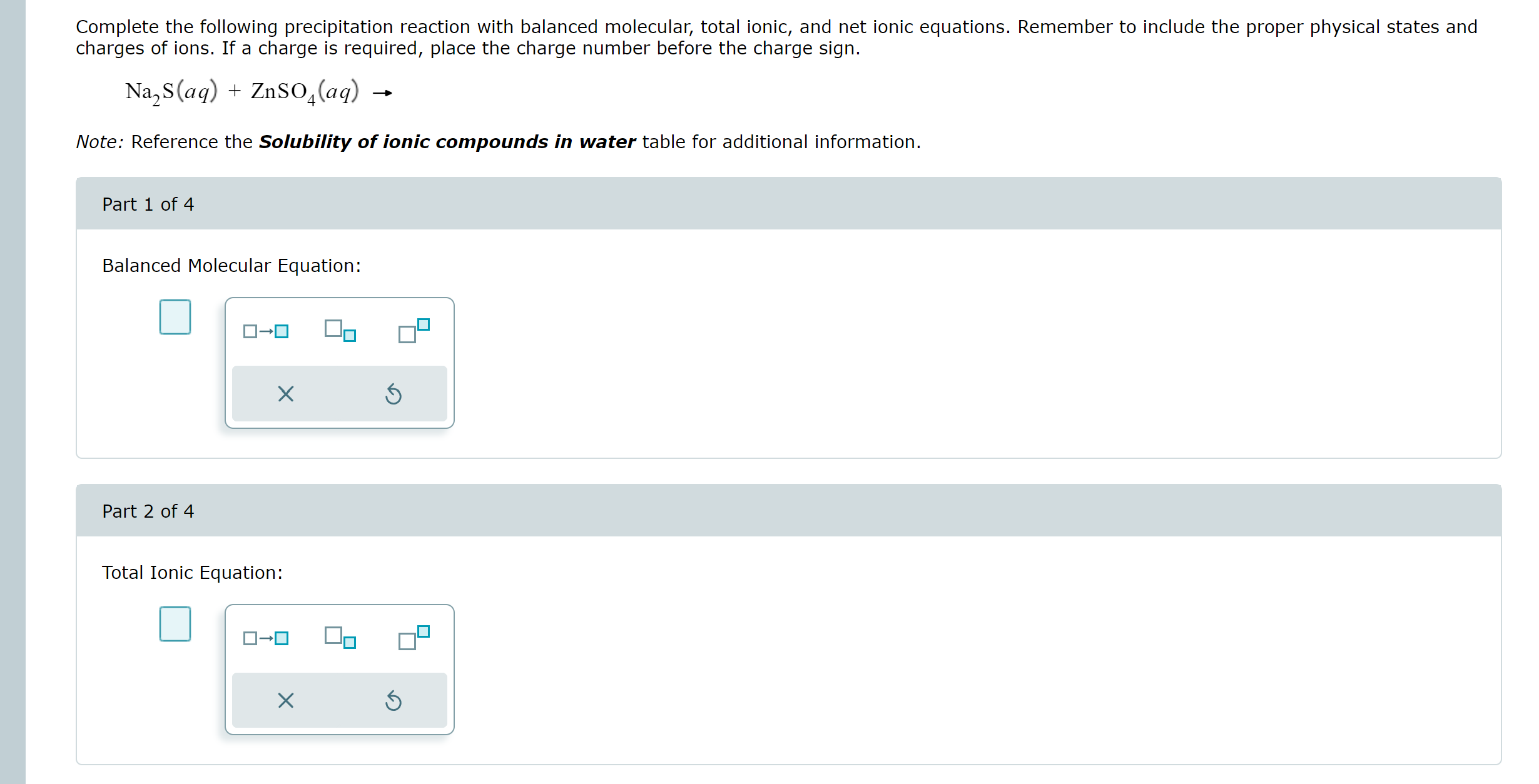 Solved Complete the following precipitation reaction with | Chegg.com