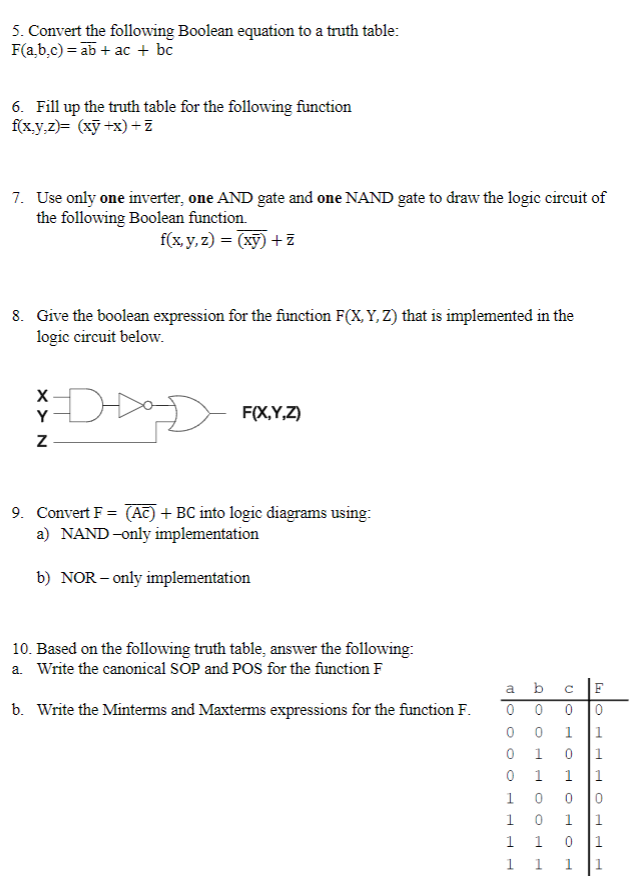 Solved 5. Convert the following Boolean equation to a truth | Chegg.com