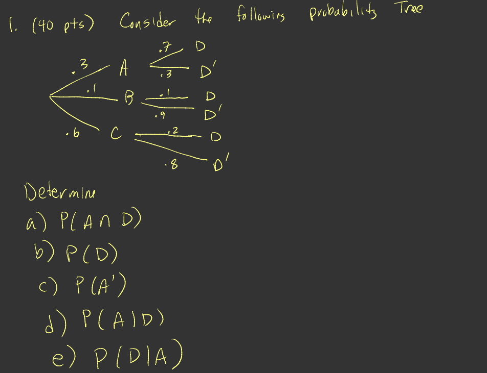 Solved l. (40 pts) Consider the following probability Tree | Chegg.com