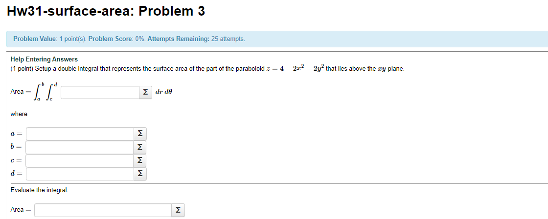 Solved Hw31-surface-area: Problem 3 Problem Value: 1 | Chegg.com