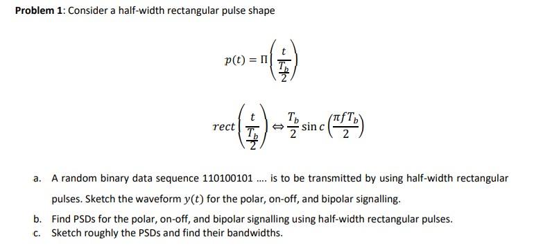 Solved Problem 1: Consider a half-width rectangular pulse | Chegg.com