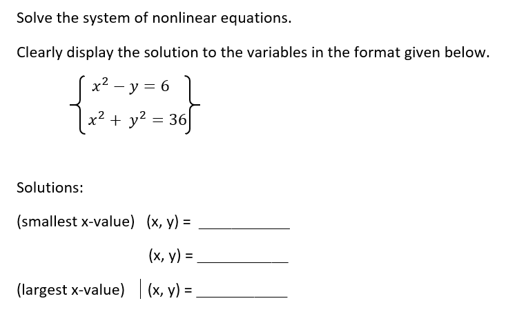 Solved Solve the system of nonlinear equations. Clearly | Chegg.com