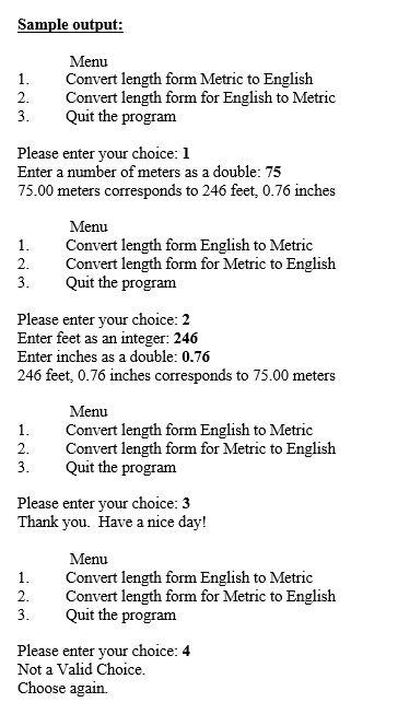 Solved English-Metric length conversion You are to write a | Chegg.com