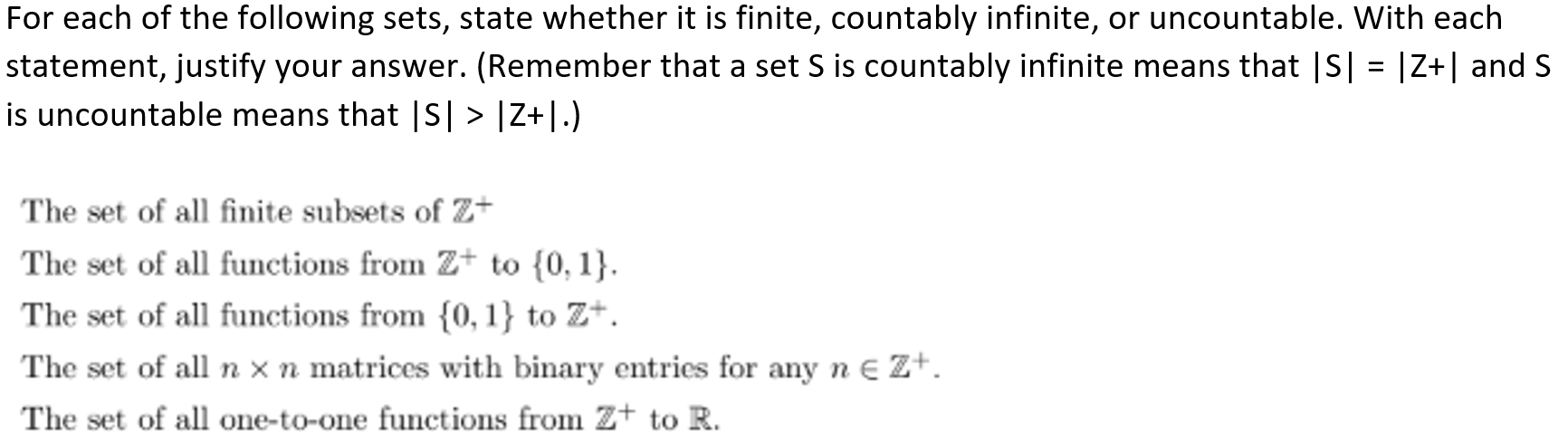 Solved For each of the following sets, state whether it is | Chegg.com