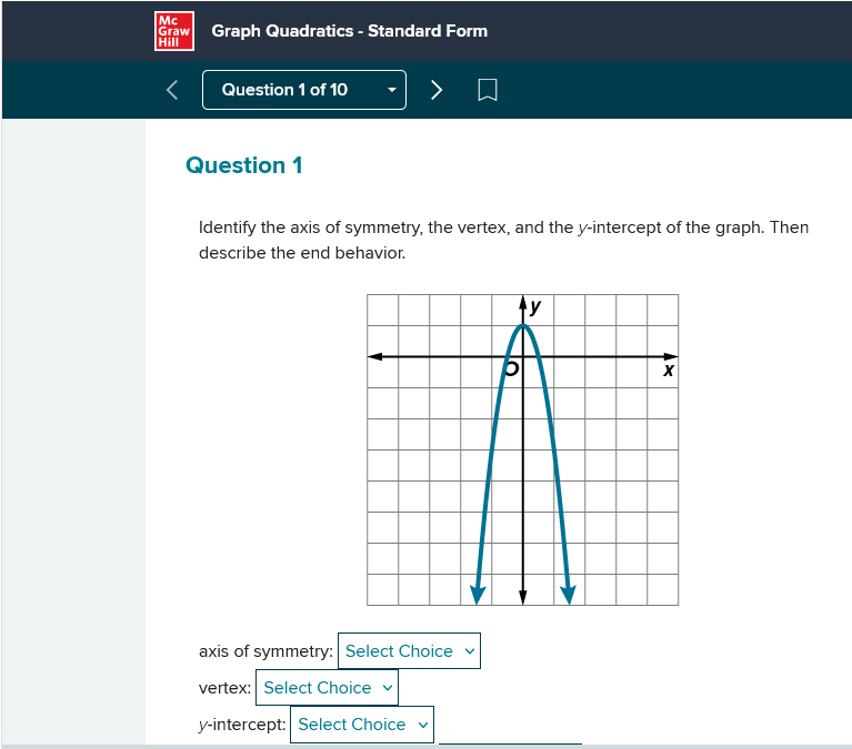 Solved Identify the axis of symmetry, the vertex, and the | Chegg.com