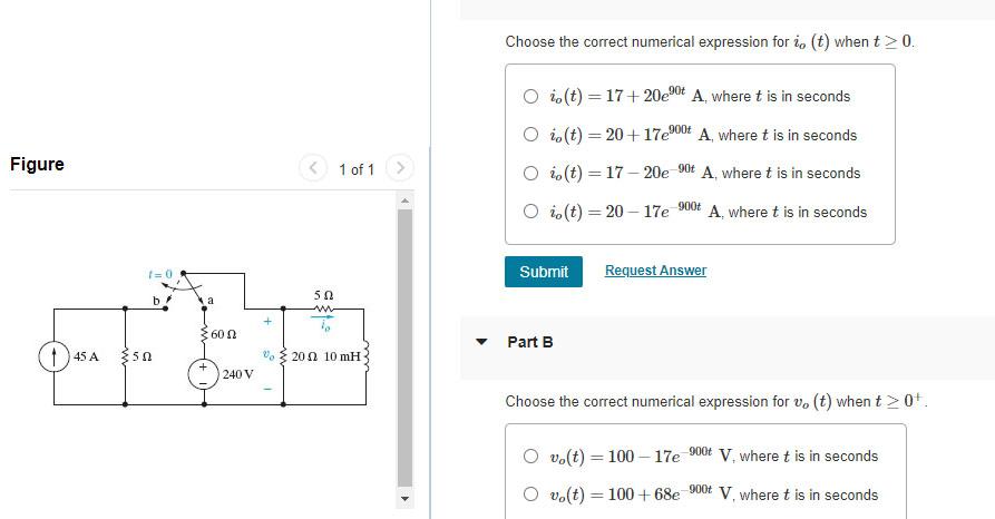 Solved Choose the correct numerical expression for i, (t) | Chegg.com