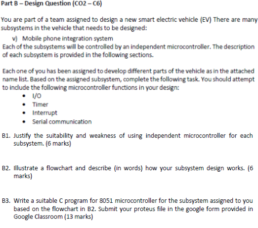 Part B - Design Question (CO2-C6) You are part of a | Chegg.com