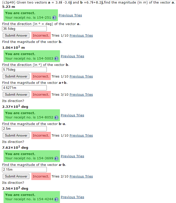 Solved (c3p49) Given two vectors a=3.8i−3.6j and | Chegg.com