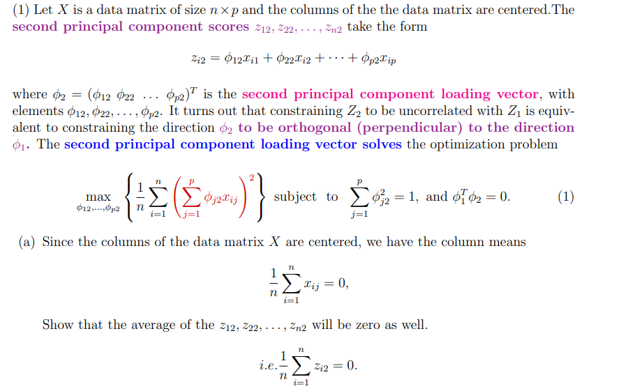 Solved (1) Let X is a data matrix of size n×p and the | Chegg.com