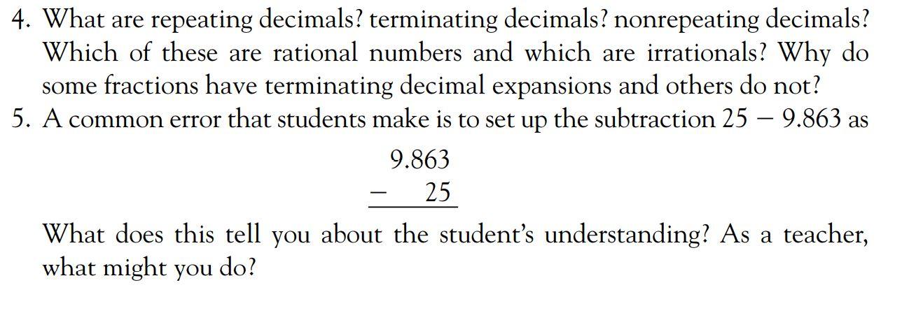 Solved 4. What are repeating decimals? terminating decimals? | Chegg.com