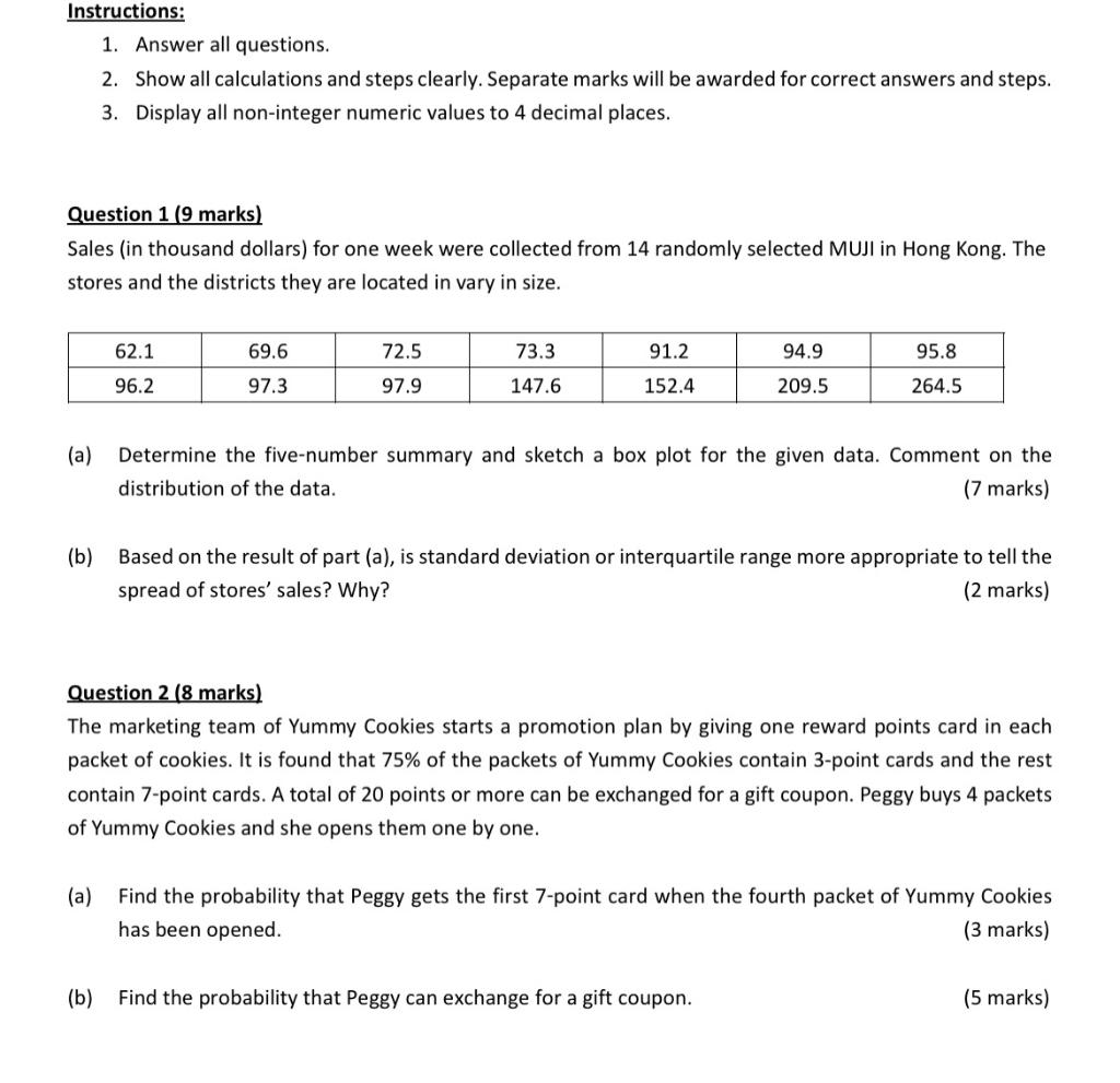Solved Instructions: 1. Answer all questions. 2. Show all | Chegg.com