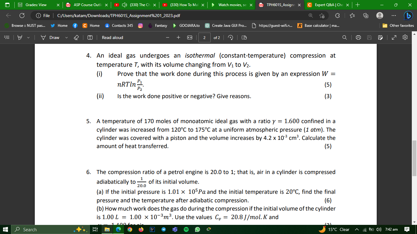 Solved 4. An ideal gas undergoes an isothermal | Chegg.com