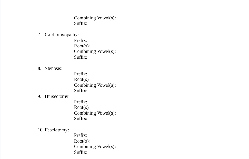 Solved II. LABELING: Divide each medical term into parts, | Chegg.com