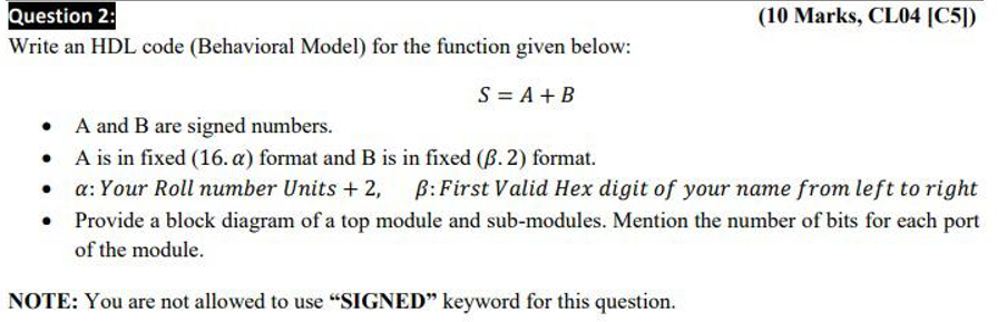 Solved (10 Marks, CL04 [C51) Question 2: Write an HDL code | Chegg.com
