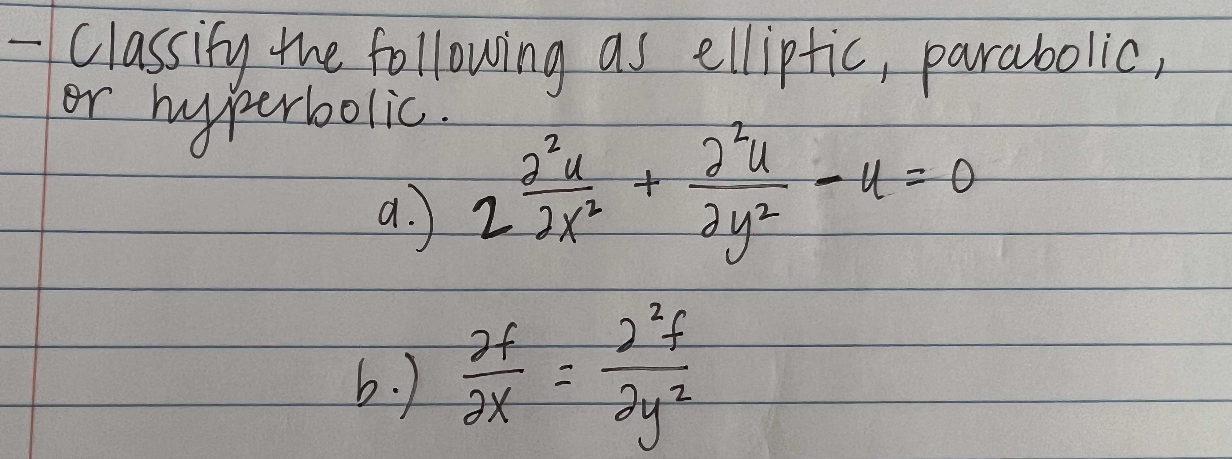 Solved Classify The Following As Elliptic Parabolic Or