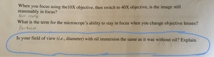 Solved When you focus using the 10X objective, then switch | Chegg.com