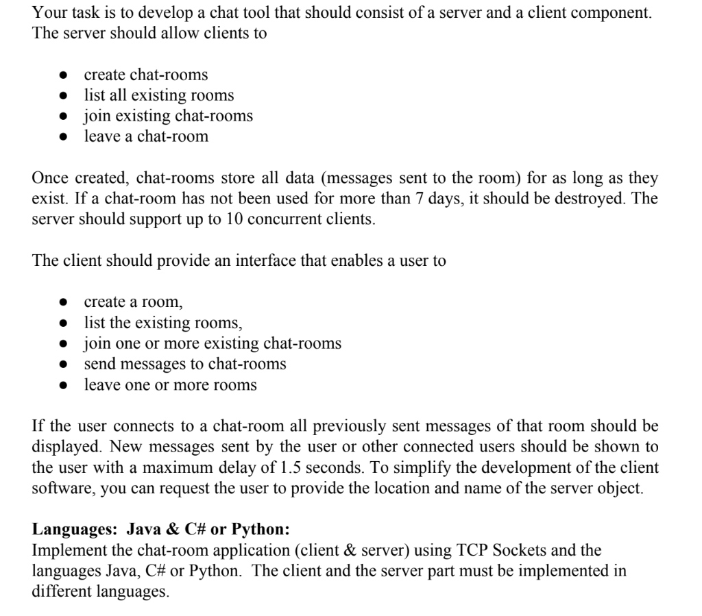 Solved Simple Chatroom that run in terminal that can create | Chegg.com