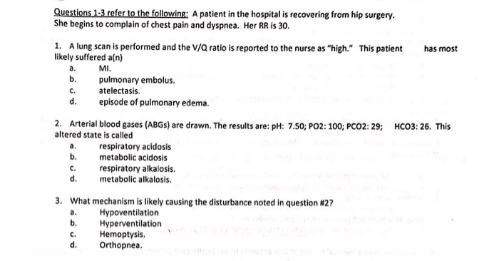 Solved Questions 1-3 refer to the following: A patient in | Chegg.com