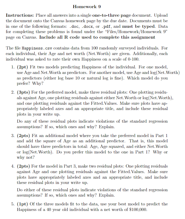 Solved Homework 9 Instructions: Place all answers into a | Chegg.com
