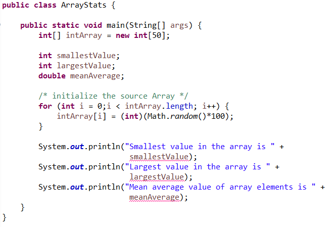 Solved In Arraystatsjava The Variable Intarray Has 50 9208