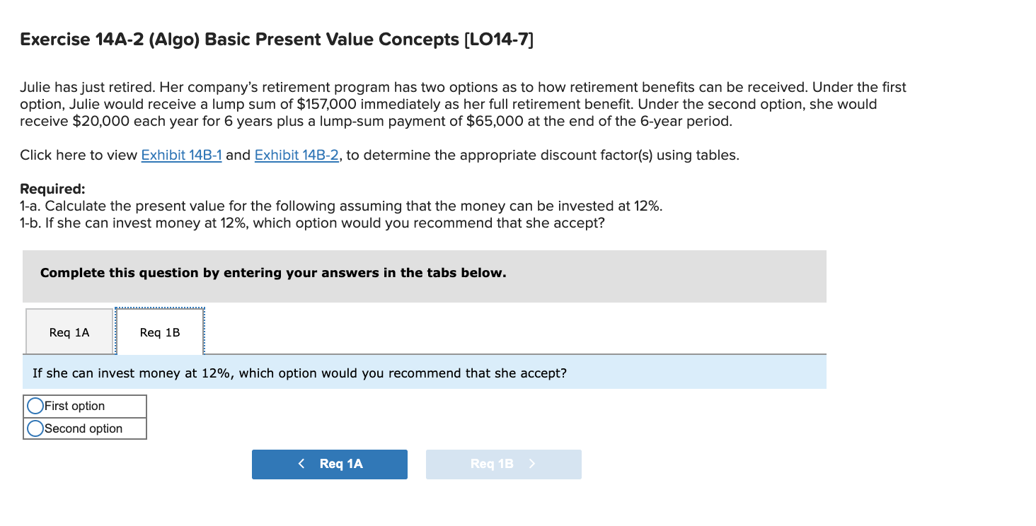 Solved Exercise 14A-2 (Algo) Basic Present Value Concepts | Chegg.com