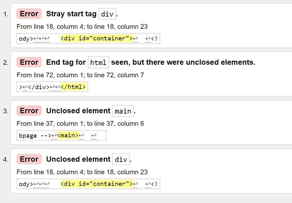 Solved 1. Error Stray start tag div From line 18, column 4; | Chegg.com