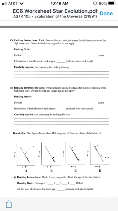 AT&T 10:49 AM EC6 Worksheet Star Evolution.pdf ASTR | Chegg.com