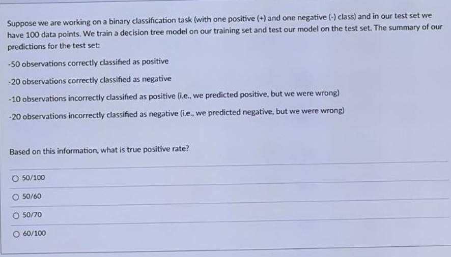 Solved Suppose we are working on a binary classification | Chegg.com