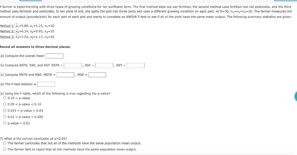 Solved A farmer is experimenting with three types of growing | Chegg.com