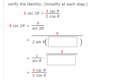 Solved Verify the identity. (Simplify at each step.) \\[ 9 | Chegg.com