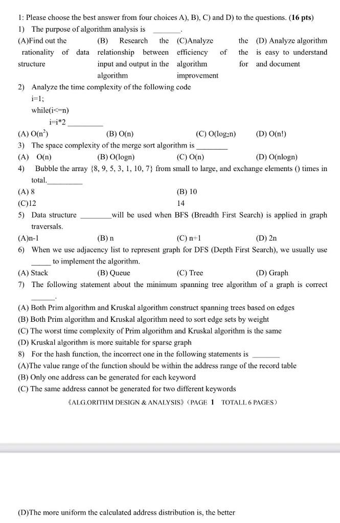 Solved 1: Please choose the best answer from four choices | Chegg.com