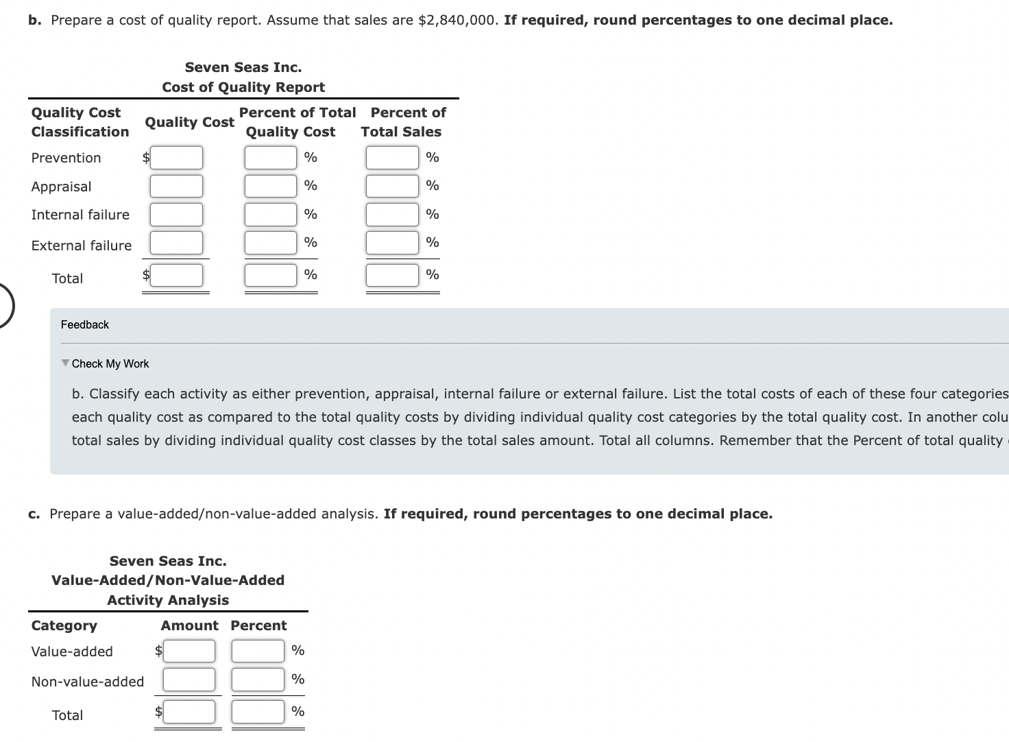 Solved Cost of Quality and Value-Added/Non-Value-Added | Chegg.com
