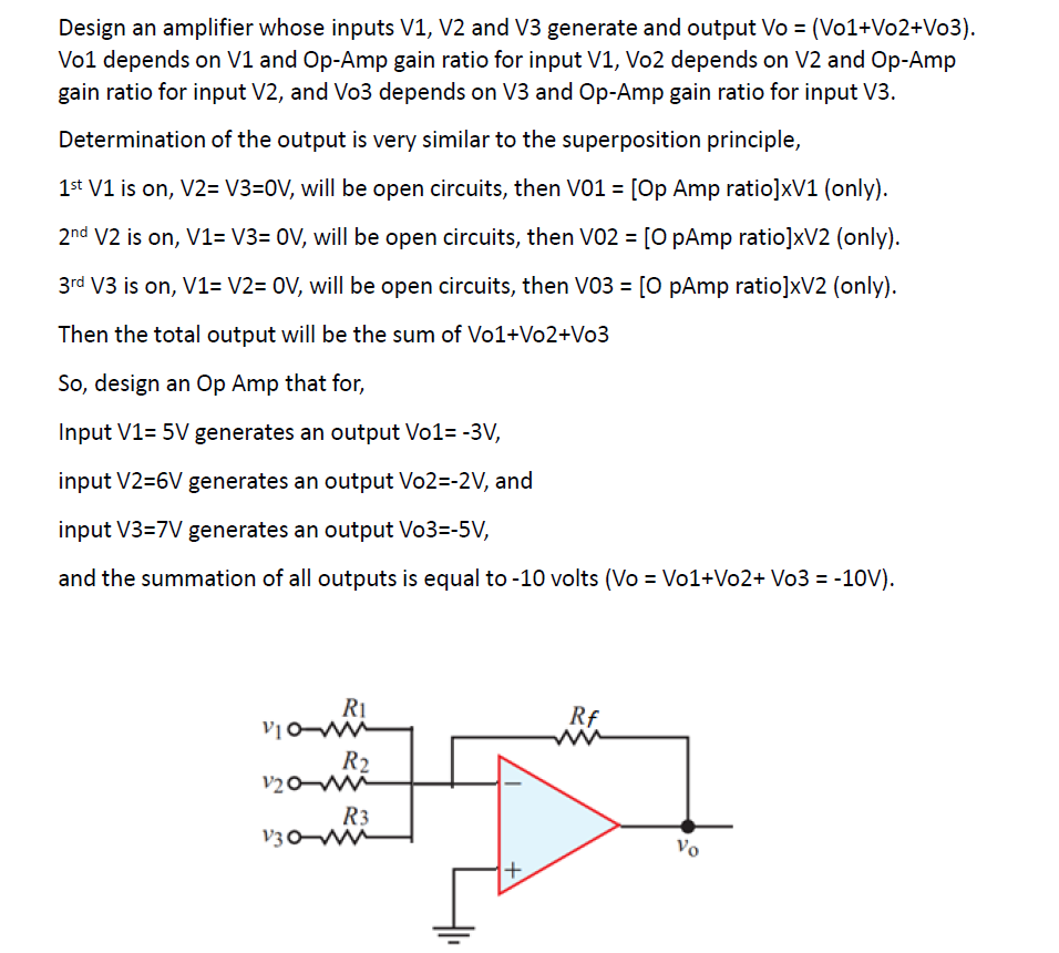 Solved Design an amplifier whose inputs \\( \\mathrm{V} 1, | Chegg.com