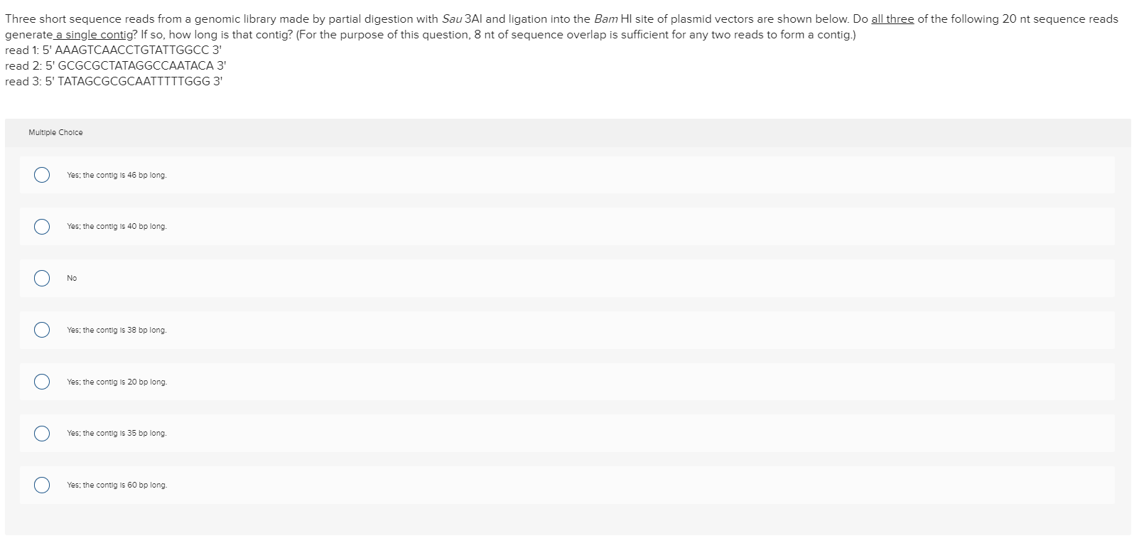 Three short sequence reads from a genomic library | Chegg.com