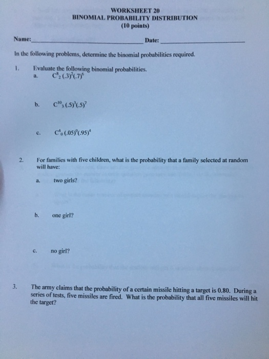 Solved WORKSHEET 23 The Normal Approximation to the Binomial | Chegg.com