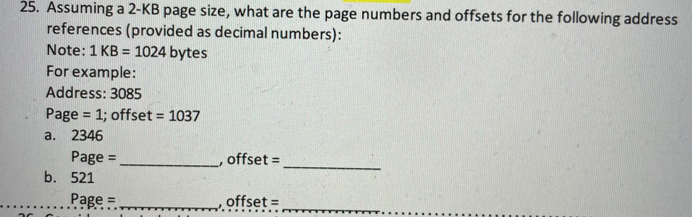 Solved Assuming a 2-KB page size, what are the page numbers | Chegg.com