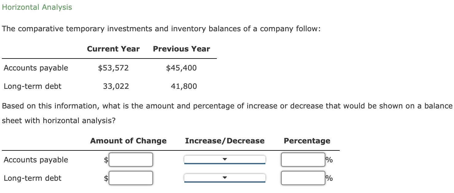 Solved Horizontal Analysis The comparative temporary | Chegg.com
