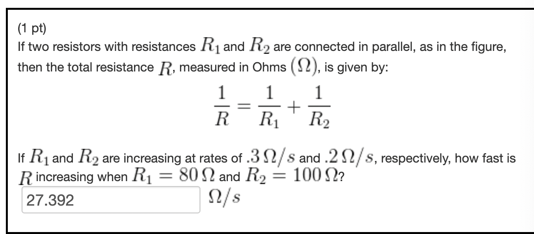 Solved (1 pt) If two resistors with resistances R1 and R2 | Chegg.com