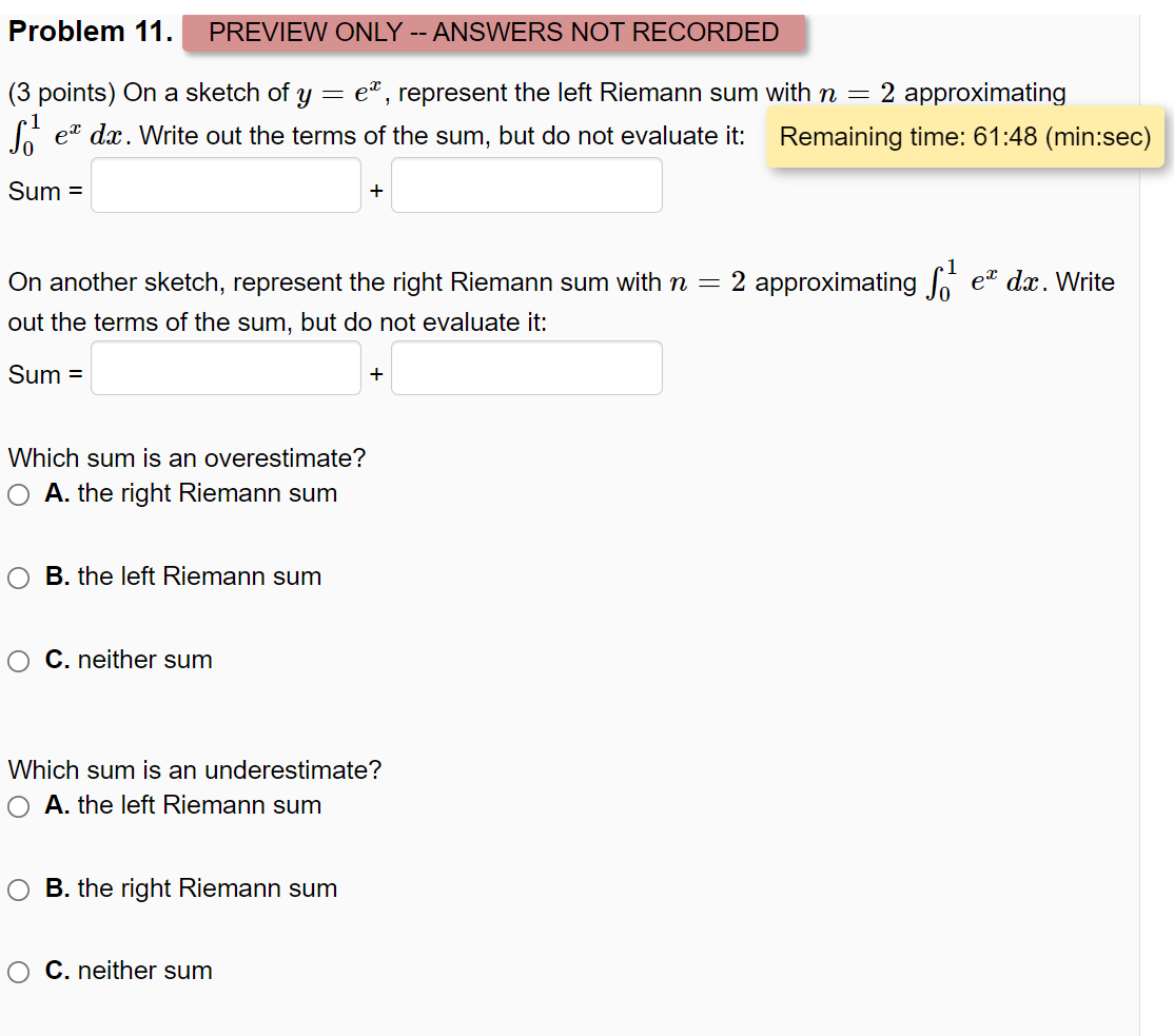 Solved Problem 11. PREVIEW ONLY -- ANSWERS NOT RECORDED (3 | Chegg.com