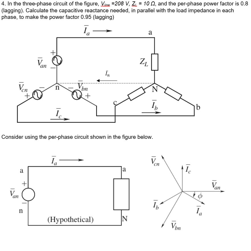 Solved 4. In the three-phase circuit of the figure, Vüne = | Chegg.com