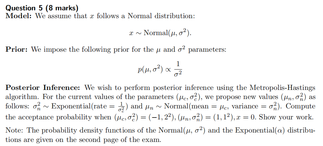 Solved Question 5 (8 marks) Model: We assume that x follows | Chegg.com