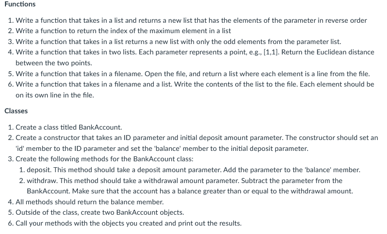 Solved Functions 1. Write a function that takes in a list | Chegg.com