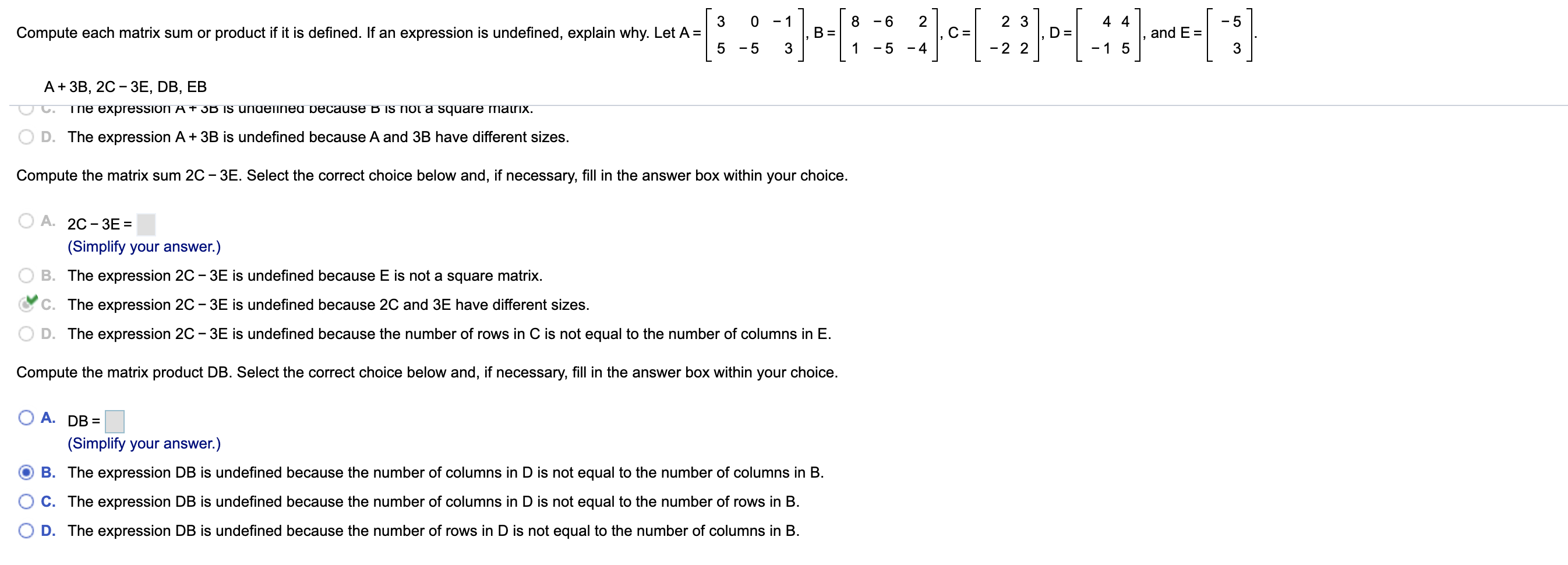 Solved Compute each matrix sum or product if it is defined. | Chegg.com
