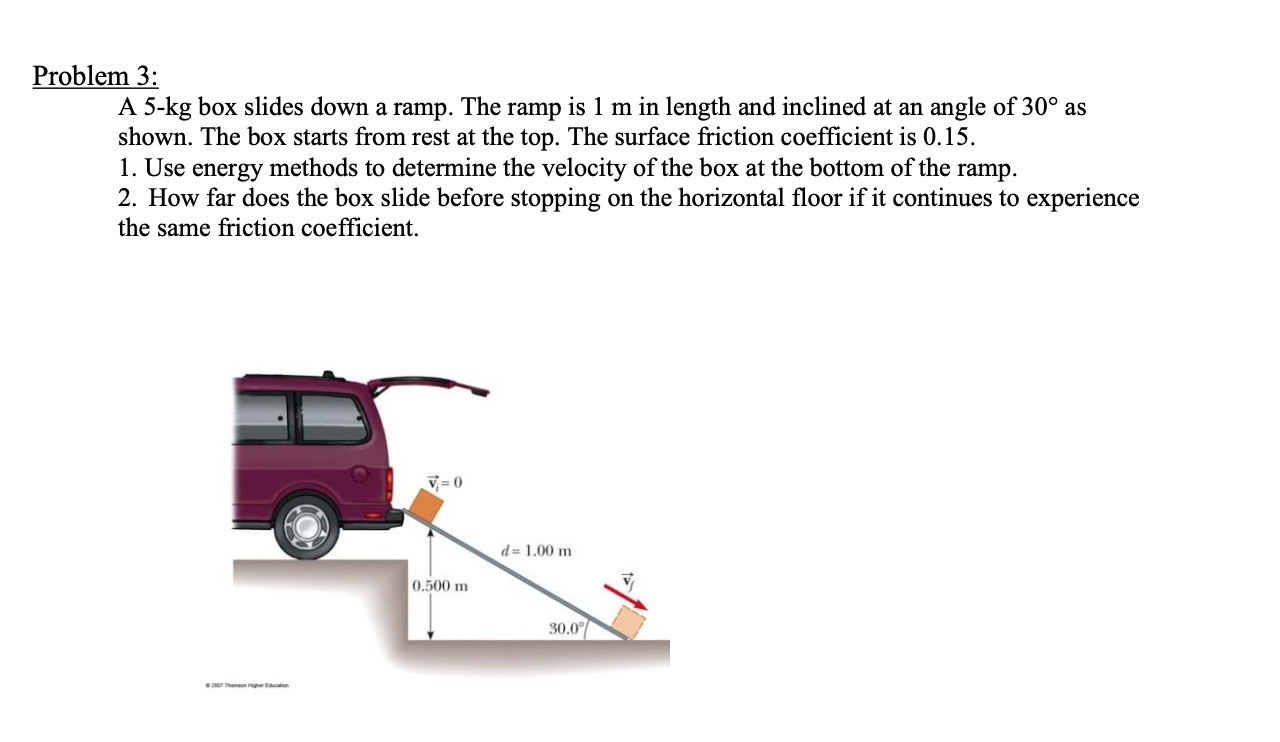 Solved Problem 3: A 5-kg box slides down a ramp. The ramp is | Chegg.com