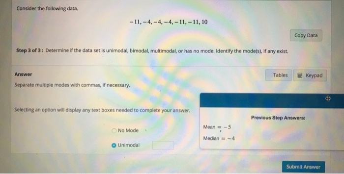 Solved Consider the following data. Copy Data Step 3 of 3: | Chegg.com