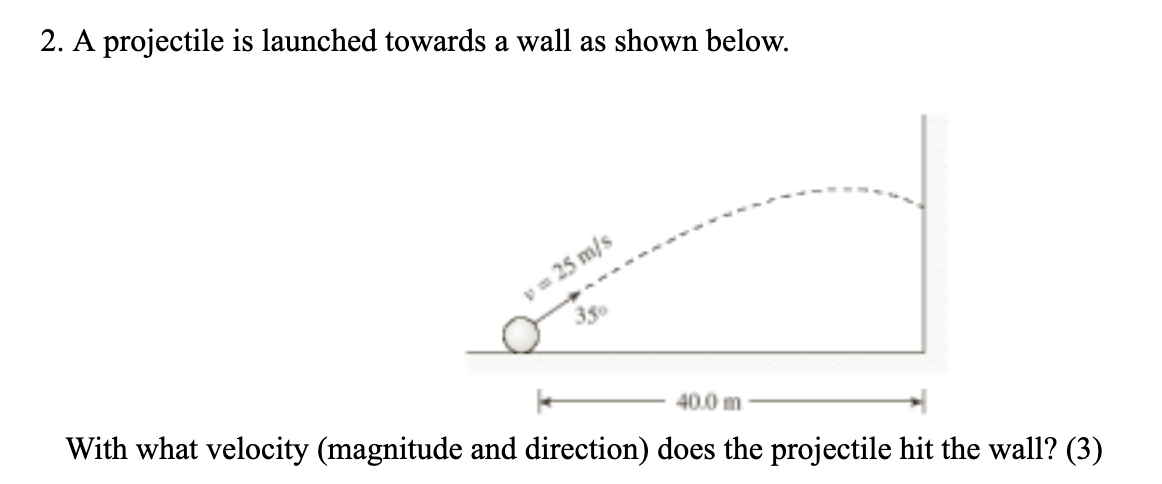 Solved 2. A projectile is launched towards a wall as shown | Chegg.com