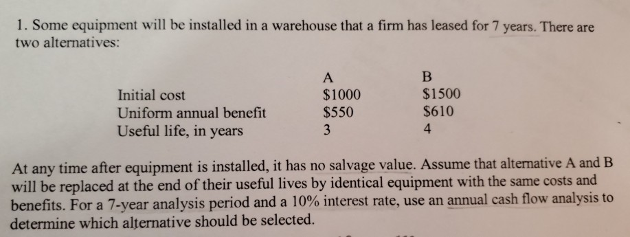 Solved 1. Some equipment will be installed in a warehouse | Chegg.com