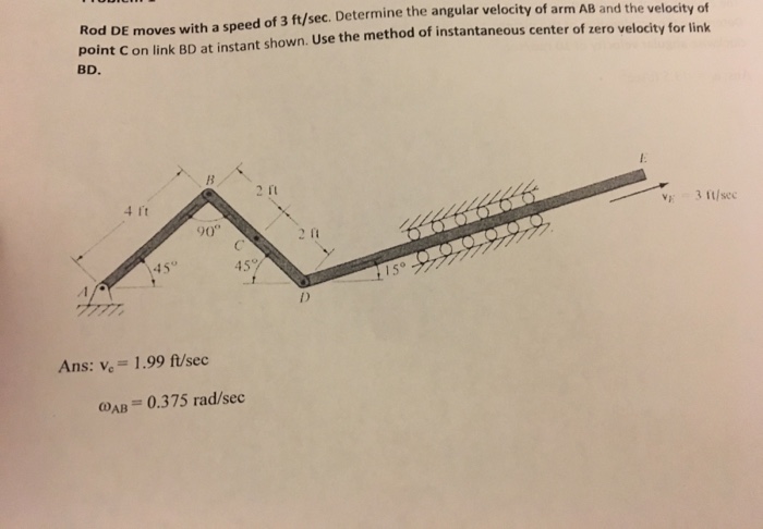 Solved Rod DE moves with a speed of 3 ft/sec Determine the | Chegg.com